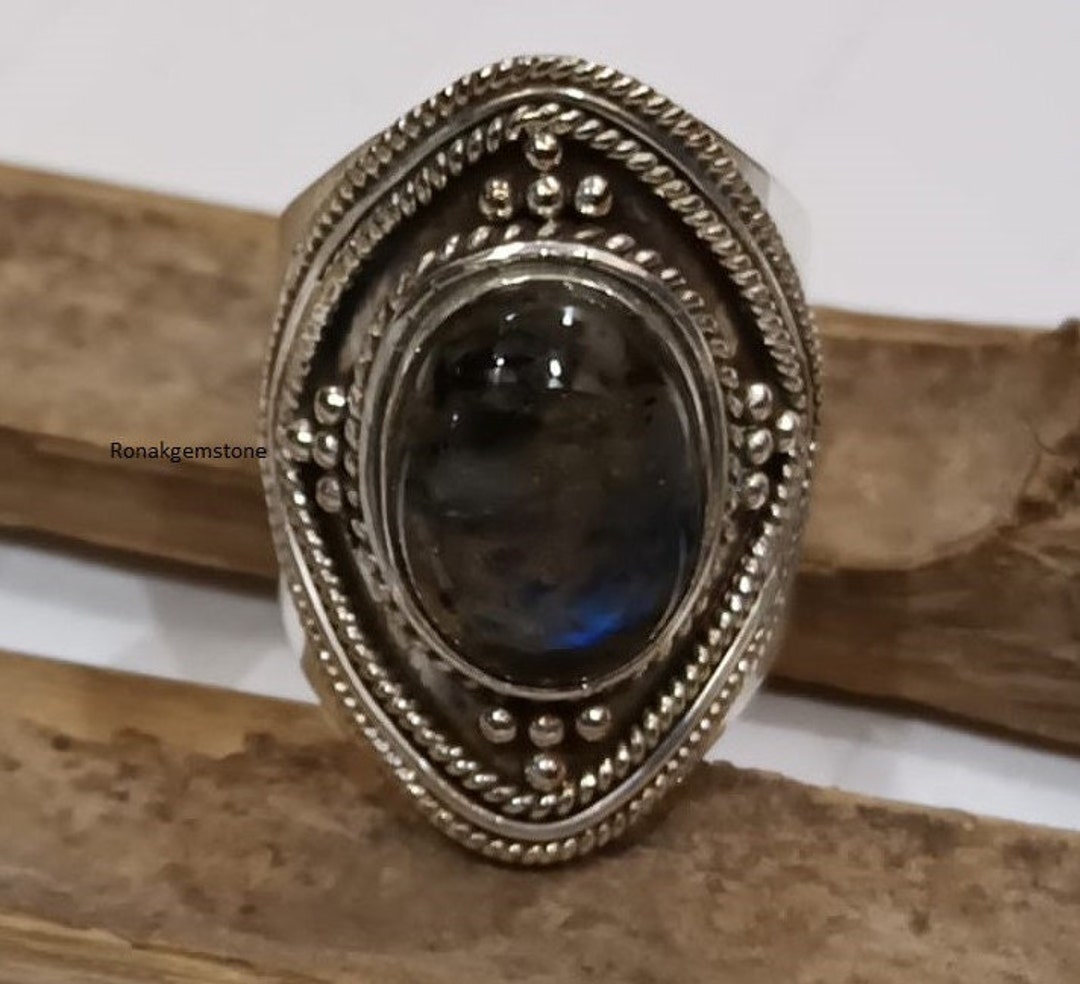 Natural Laborite Ring, Round Shape Laborite Ring ,handmade Ring, Gift ...