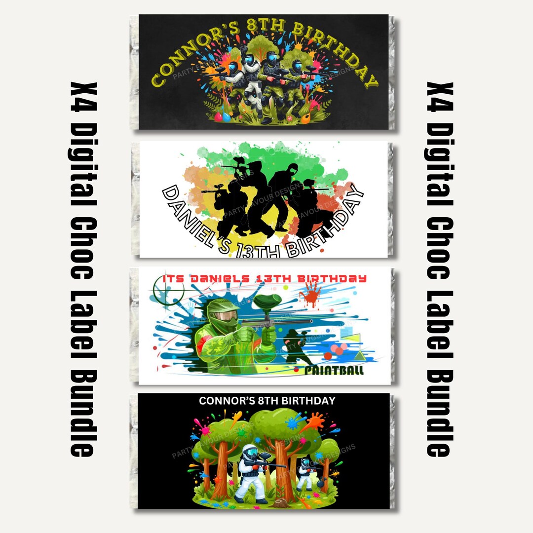 X4 Bundle Paintball Theme, Chocolate Child Birthday Party Favour. Candy ...