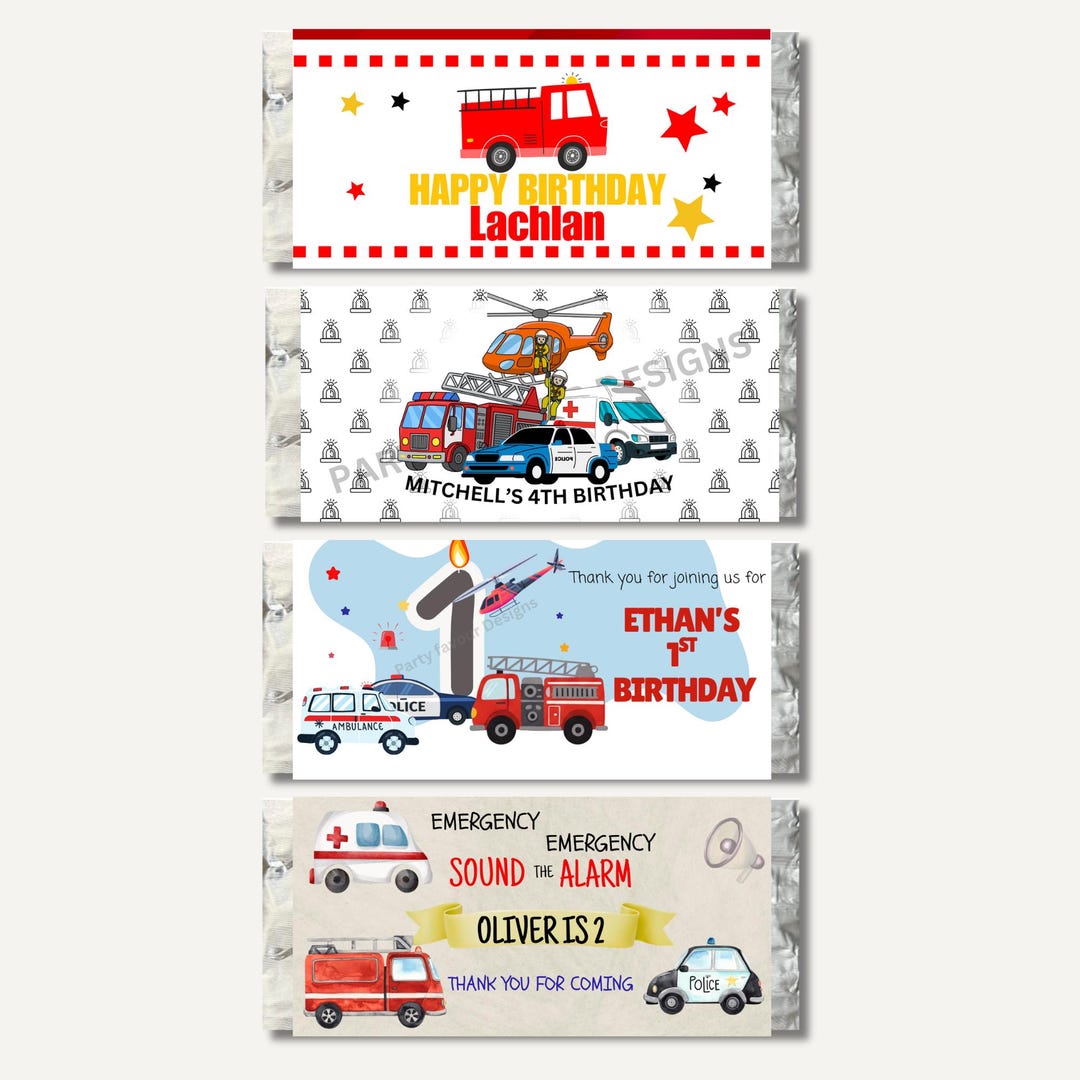 Digital Custom Emergency. Ambulance. Fire Engine. Police Car Birthday ...
