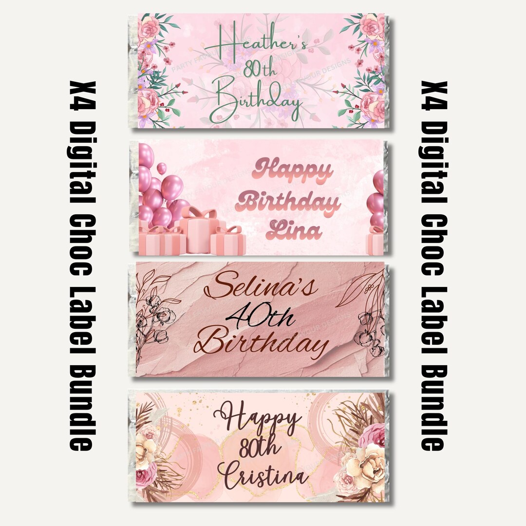 X4 Bundle Ladies Birthday Party Favour. Candy Bar Wrapper. Mini ...