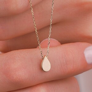 14K Solid Gold Drop Necklace, Water Drop Necklace, Gold Water Drop ...