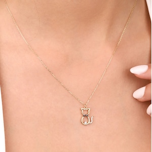 14K Solid Gold Cat Necklace, Gold Necklace for Her, Gift for Her ...