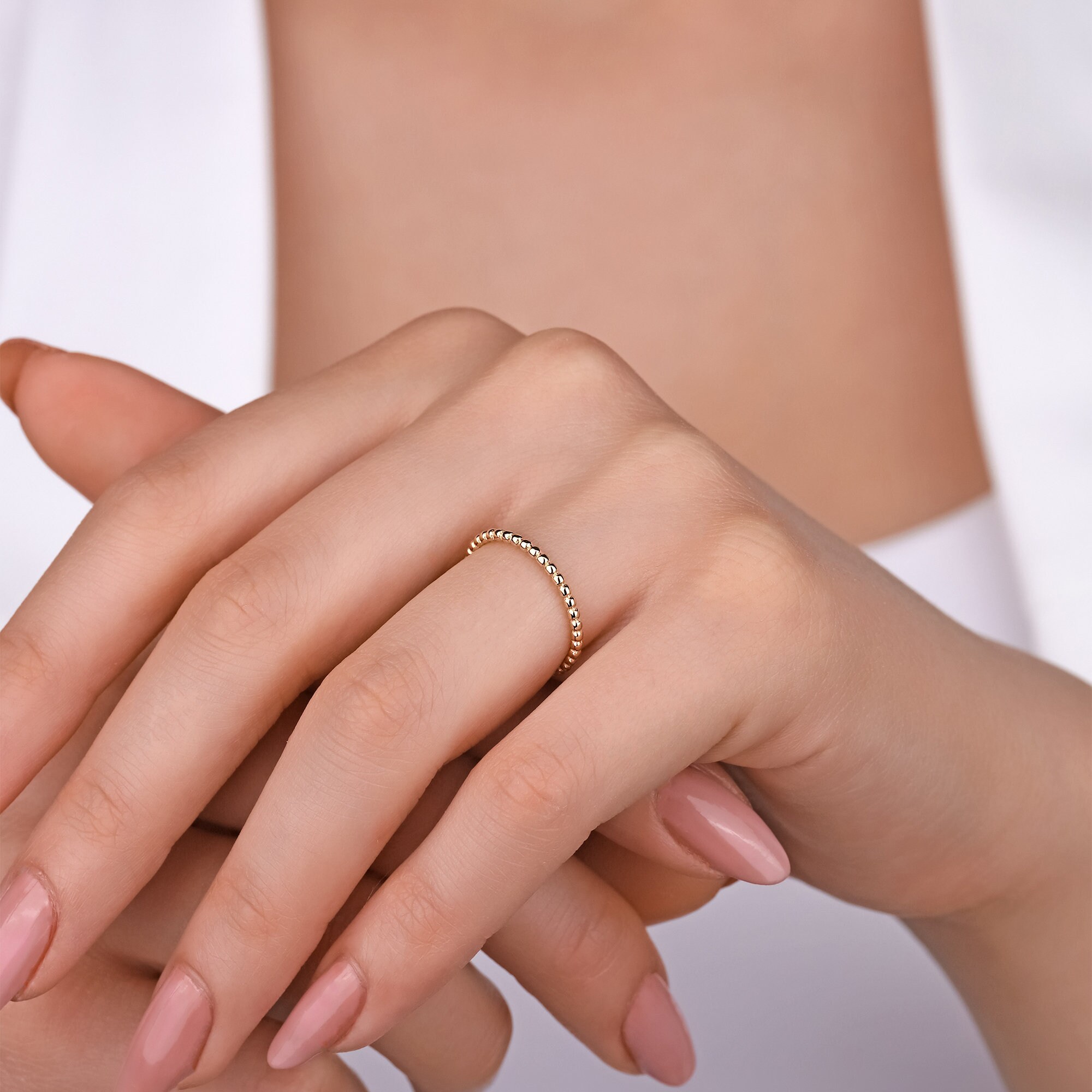 14K Solid Gold Thin Small Ball Ring Gold Ring for Her Gift - Etsy