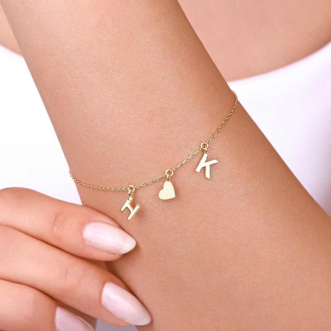 14K Gold Personalised Letter Bracelet, Letter Bracelet, Solid Gold ...