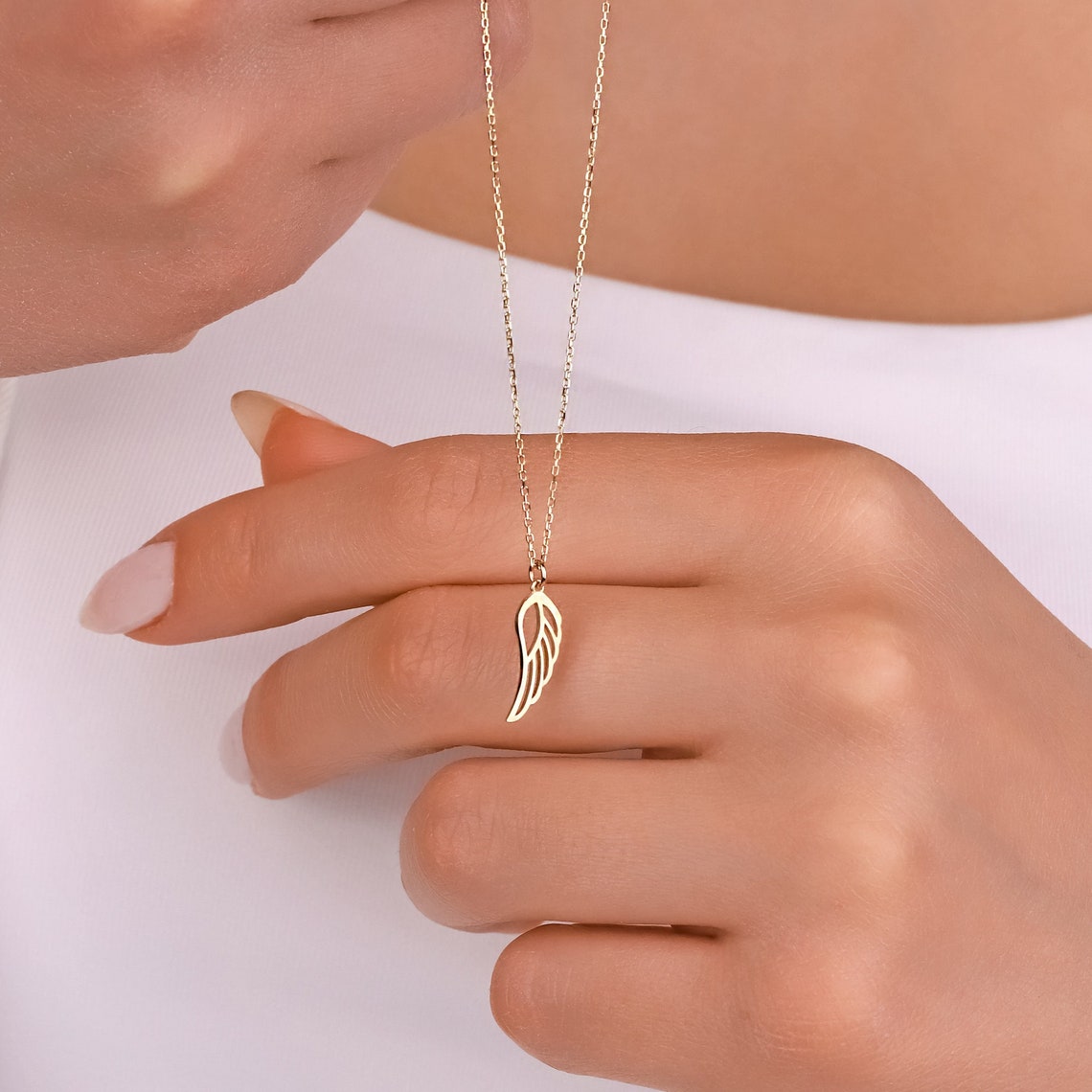 14K Solid Gold Angel Wing Necklace Wing Necklace Minimal - Etsy