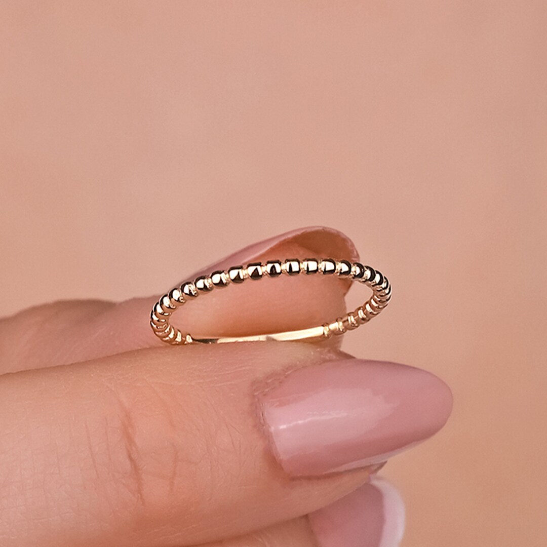14K Solid Gold Thin Small Ball Ring, Gold Ring for Her, Gift for Her ...