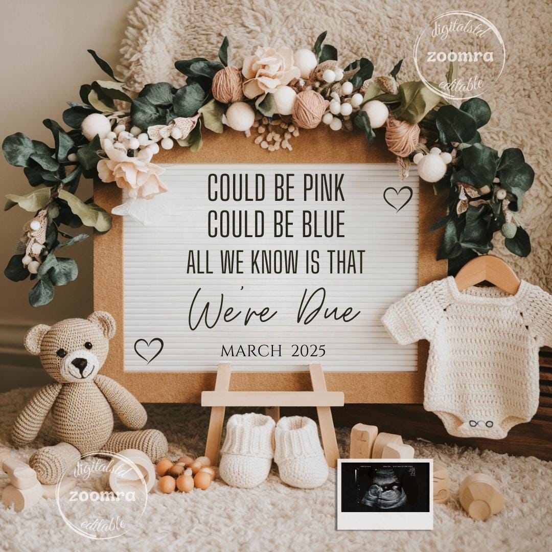 Editable Could Be Pink Could Be Blue Pregnancy Reveal,simple Minimalist ...