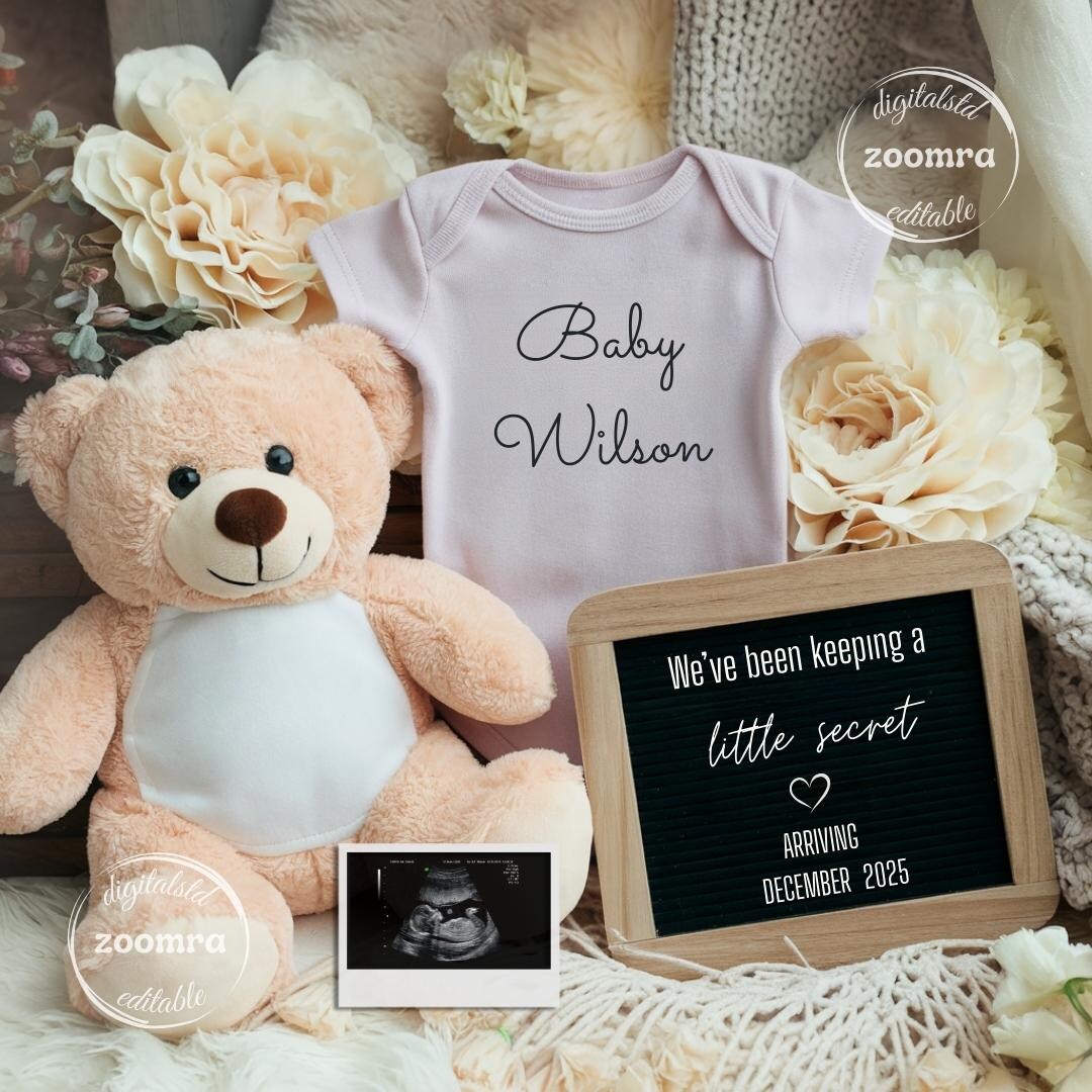 Editable Simple Baby Reveal Spring Gender Neutral Announcement,white ...