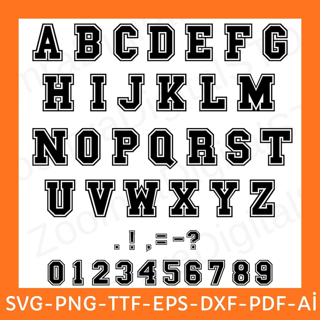 Bold Varsity Font,sports Alphabet & Numbers, Collegiate Varsity Font ...