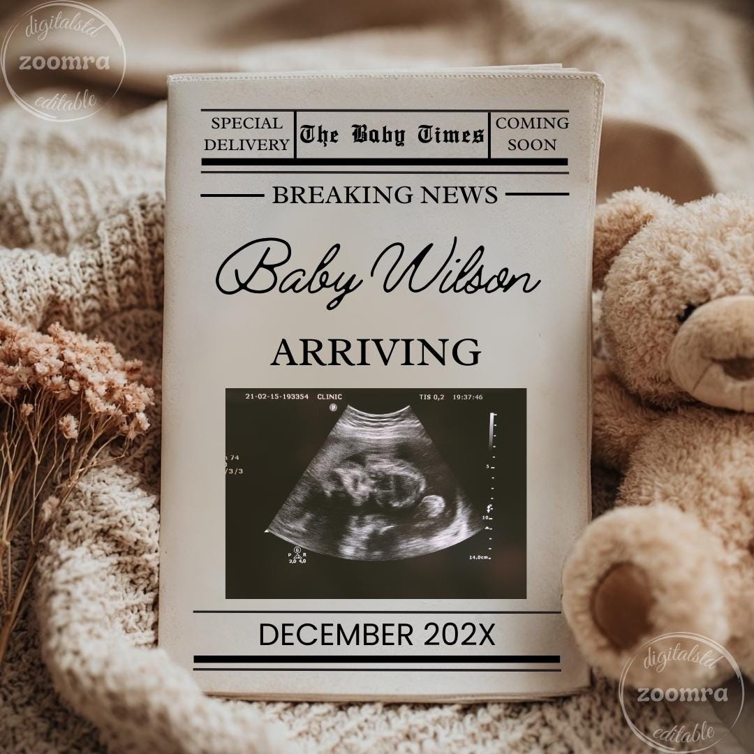 Newspaper Pregnancy Announcement, Editable Baby Shower the Baby Times ...
