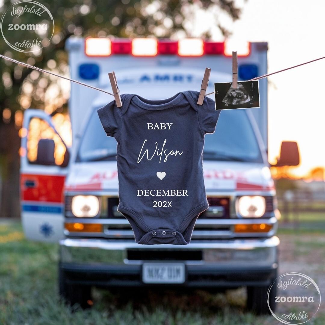 Editable Ambulance Pregnancy Announcement, Digital Ambulance Baby ...
