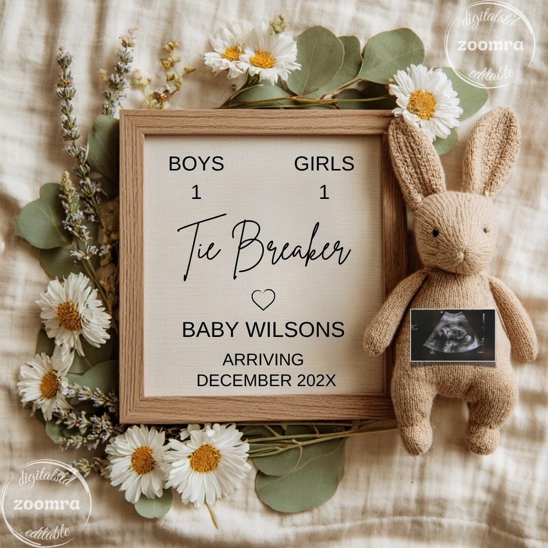 Baby Number 3 Pregnancy Announcement, Editable Third Gender Neutral ...