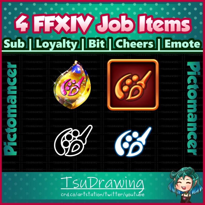 Fanart 4 Pack FFXIV Job ~ Pictomancer ~ Twitch Sub | Loyalty | Bit ...