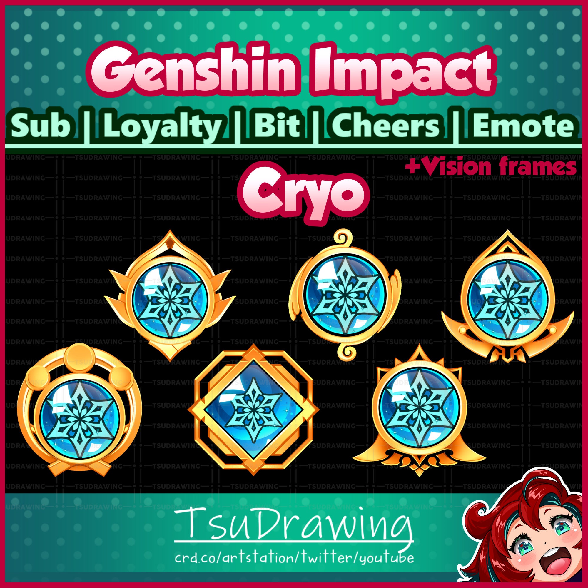 Fanart 18 Pack Genshin Impact Elements Cryo Vision Frames - Etsy