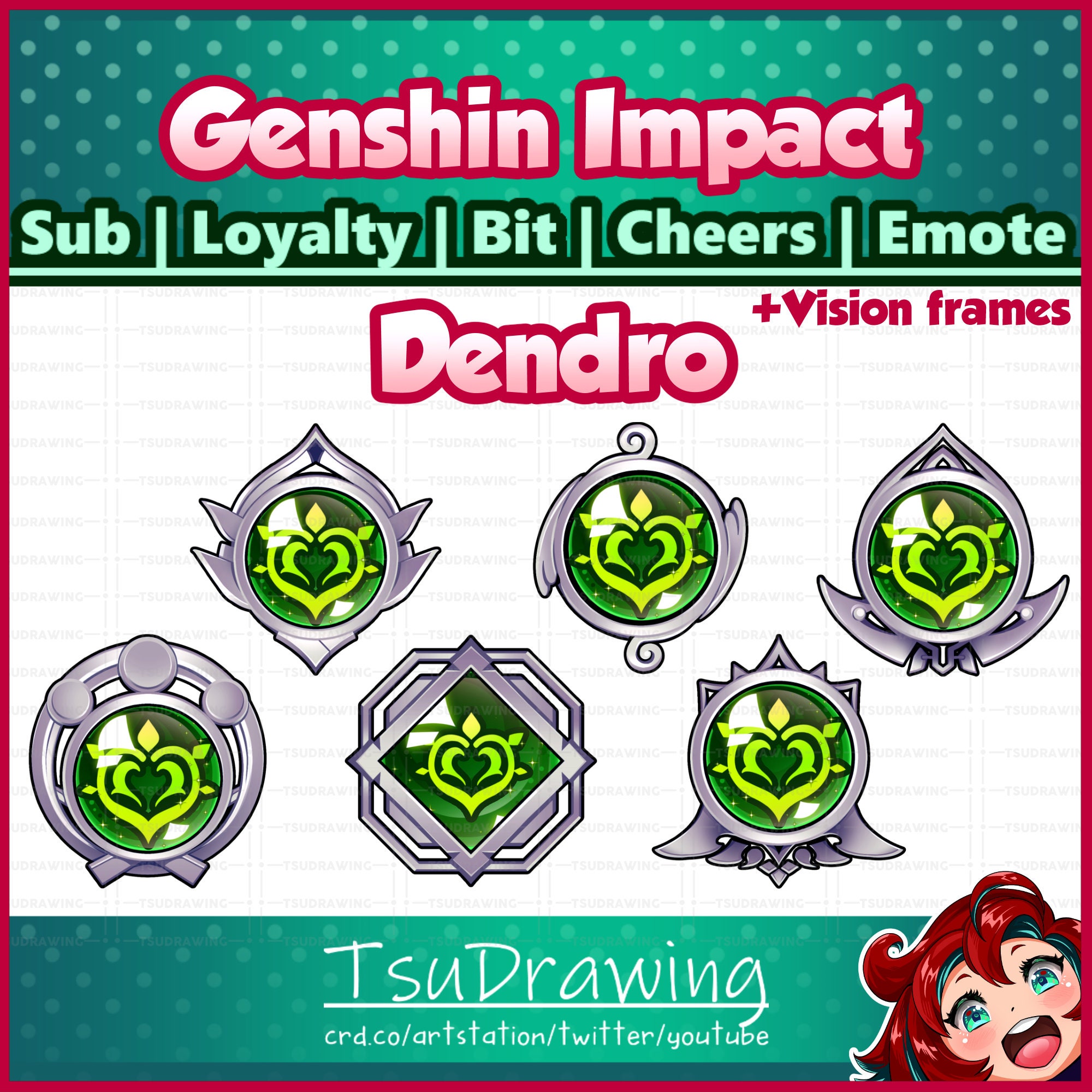Fanart 18 Pack Genshin Impact Elements Dendro Vision Frames Nations in ...