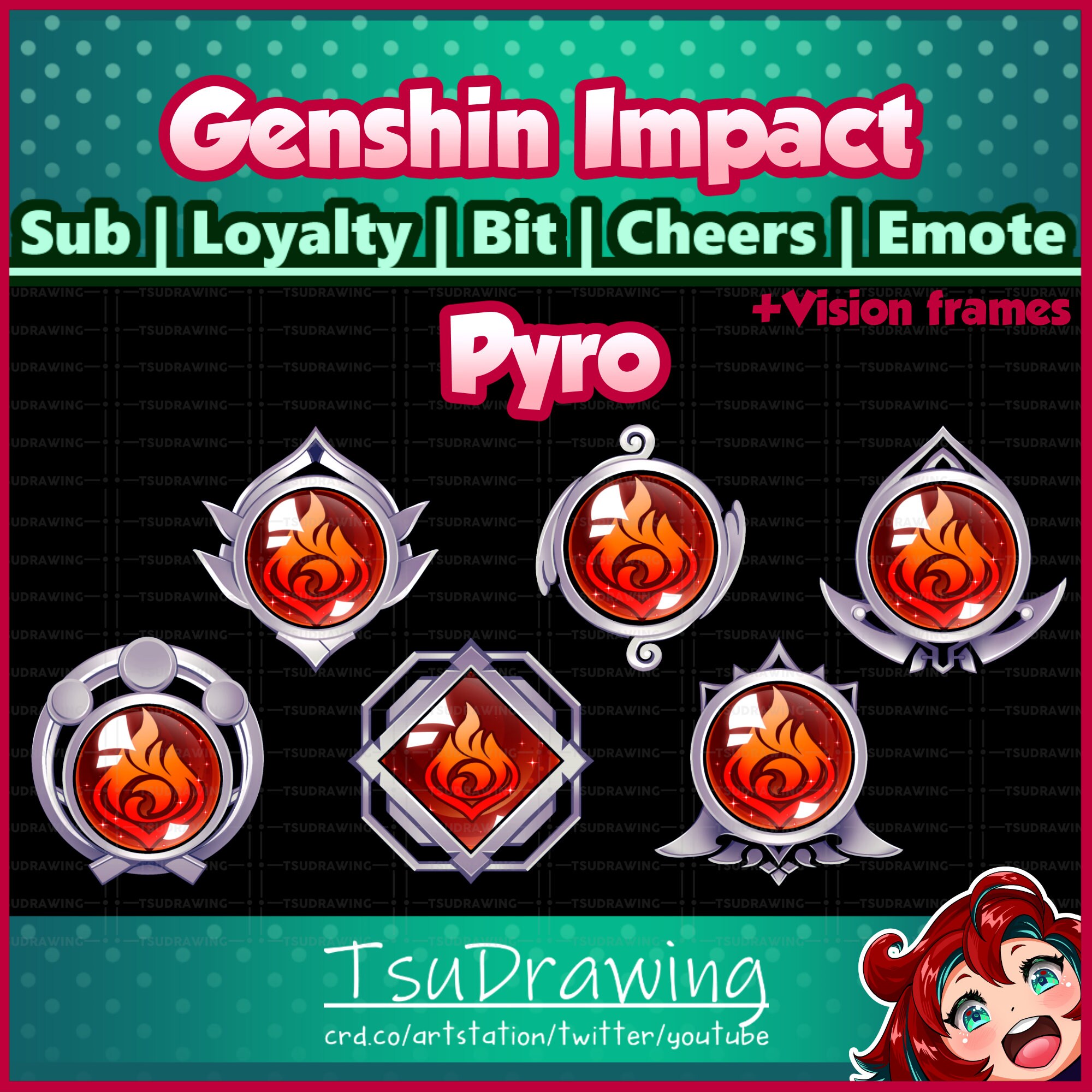 Fanart 18 Pack Genshin Impact Elements Pyro Vision Frames - Etsy