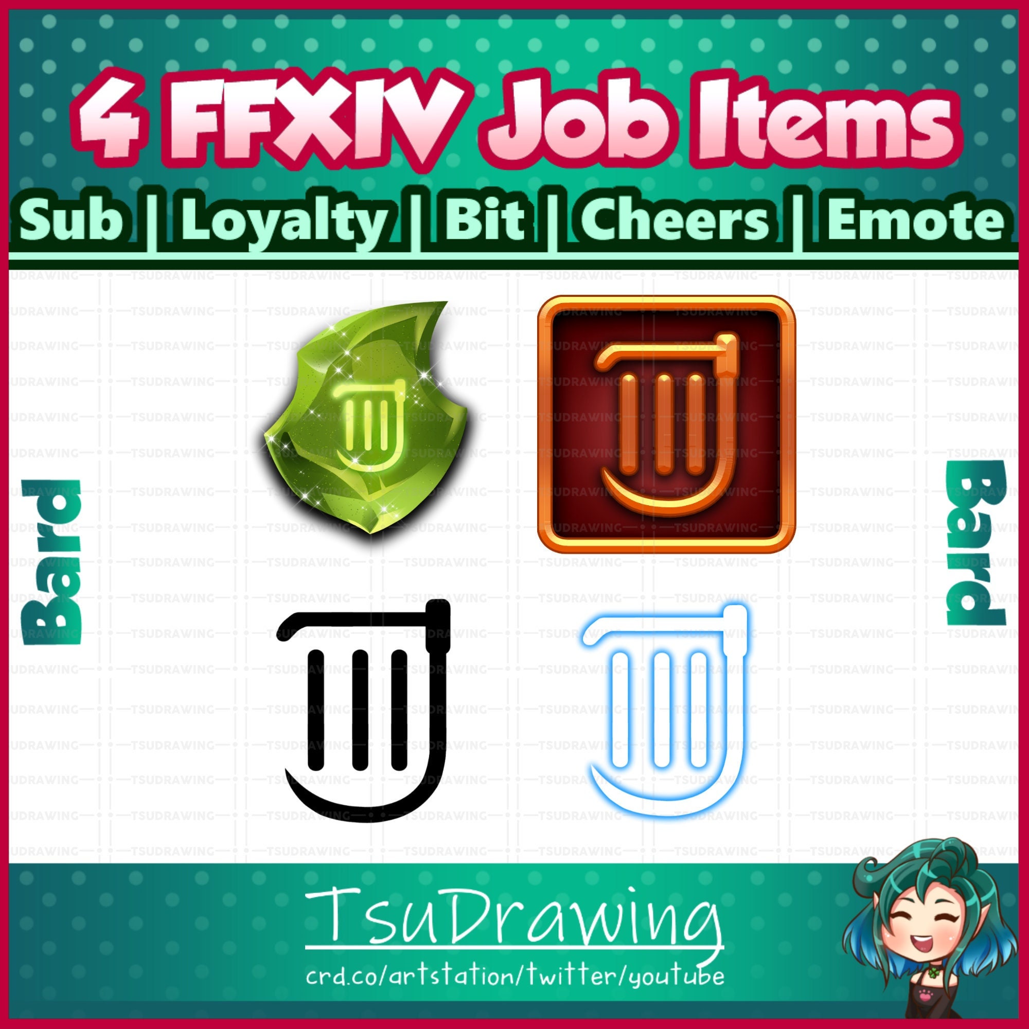Fanart 4 Pack FFXIV Job ~ Bard ~ Twitch Sub | Loyalty | Bit | Cheers ...