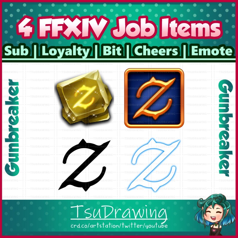 Fanart 4 Pack FFXIV Job ~ Gunbreaker ~ Twitch Sub | Loyalty | Bit ...
