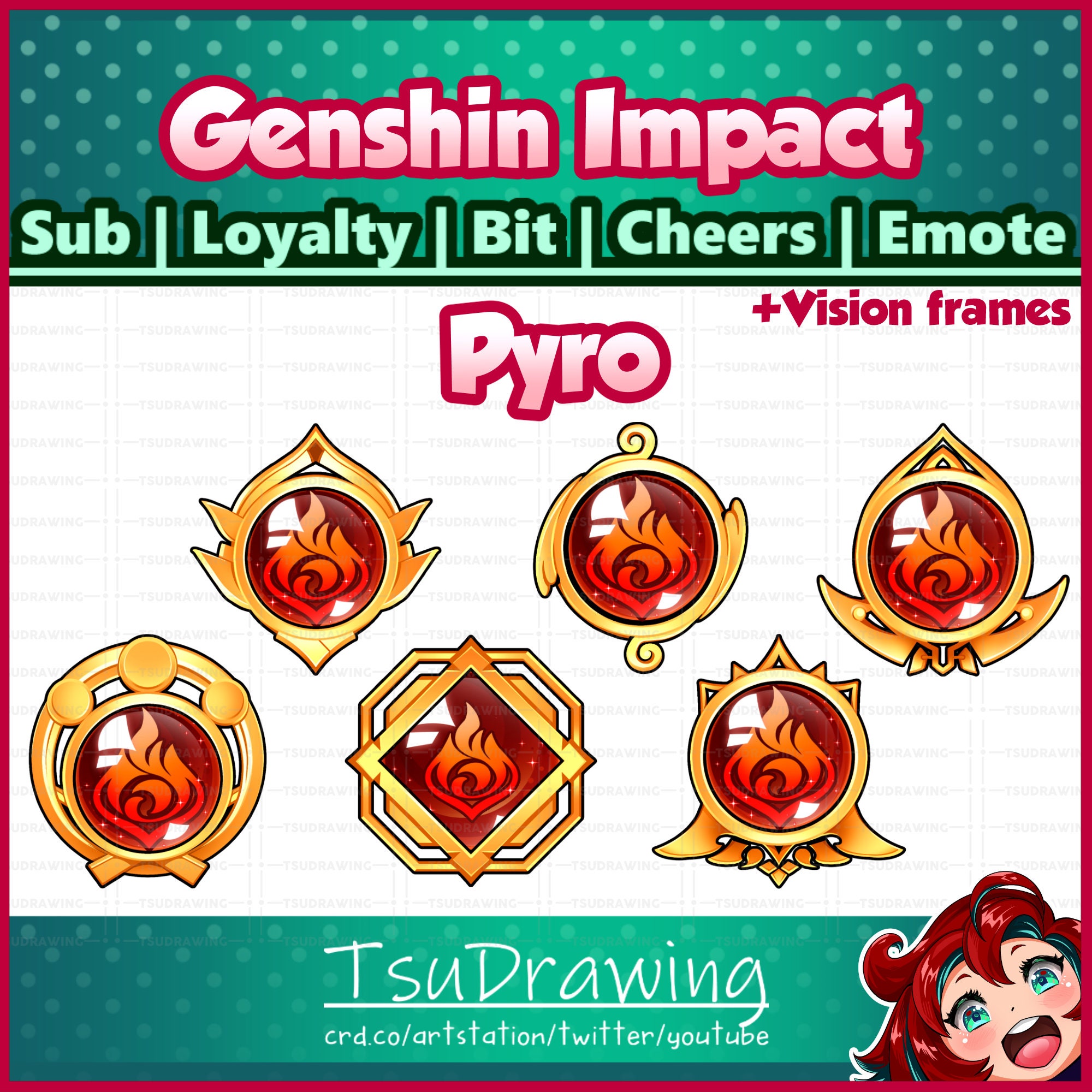 Fanart 18 Pack Genshin Impact Elements Pyro Vision Frames - Etsy