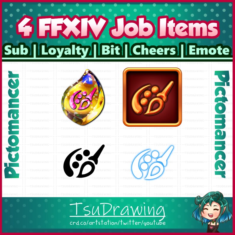 Fanart 4 Pack FFXIV Job ~ Pictomancer ~ Twitch Sub | Loyalty | Bit ...