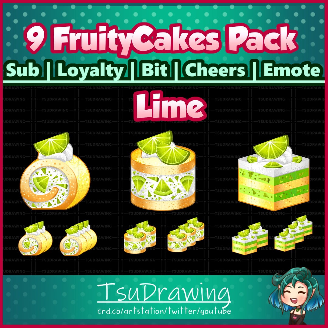 9 Fruity Cakes Lime Twitch Sub Loyalty Bit Cheers Emote Badges - Etsy