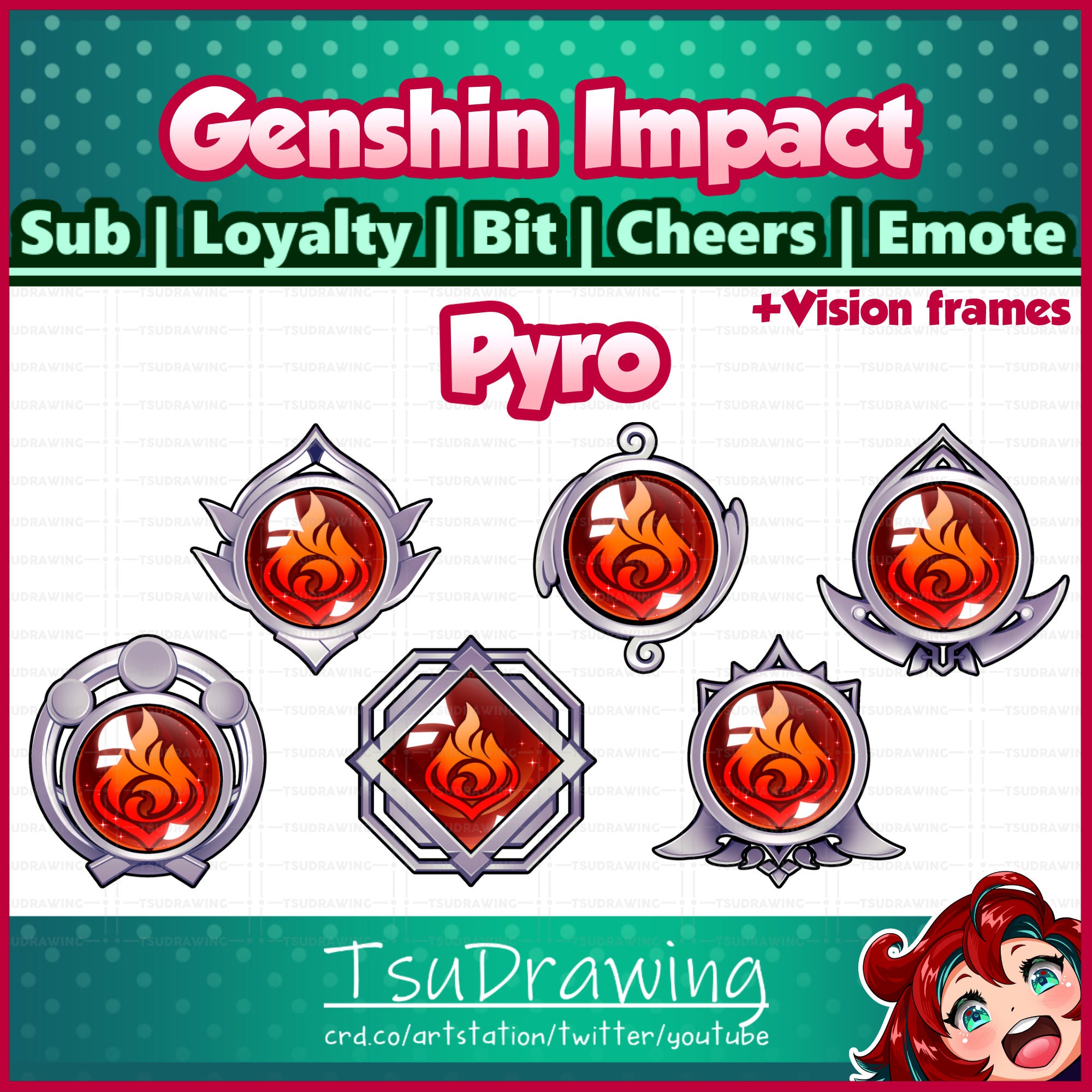 Fanart 18 Pack Genshin Impact Elements Pyro Vision Frames - Etsy