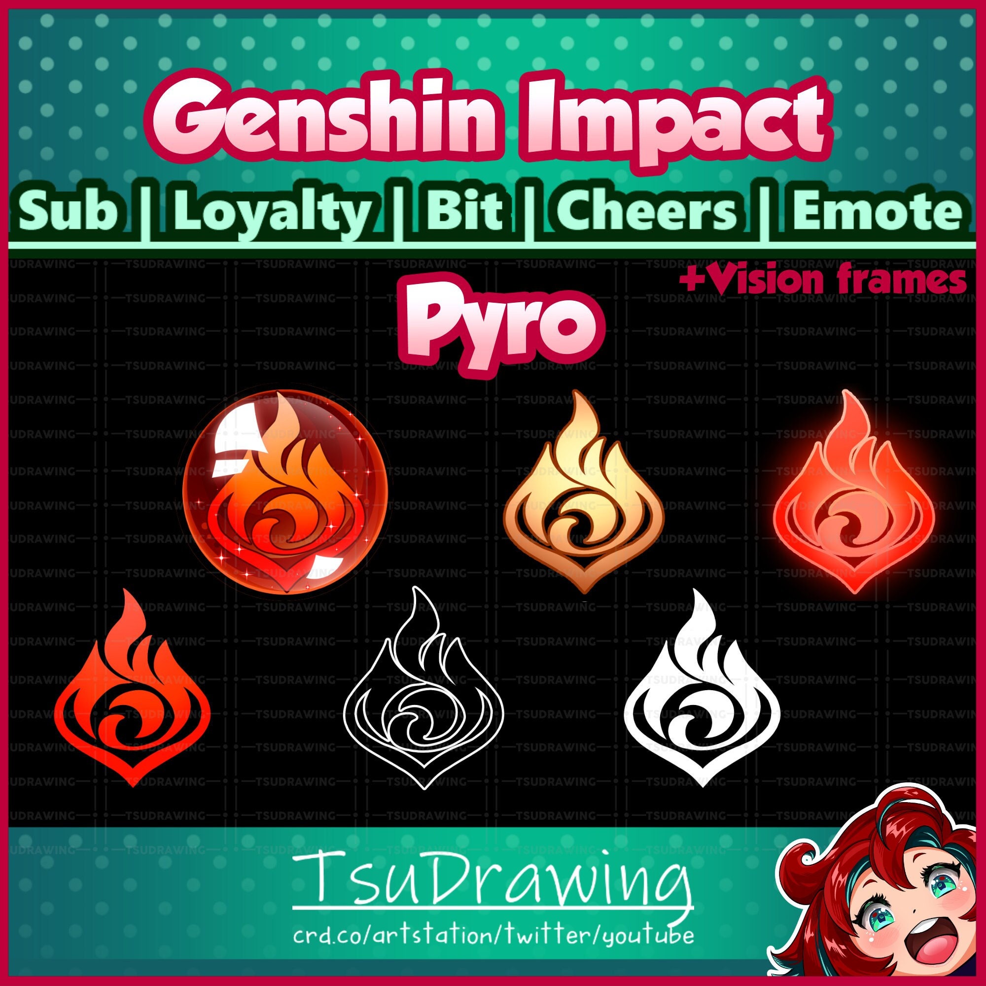 Fanart 18 Pack Genshin Impact Elements Pyro Vision Frames - Etsy