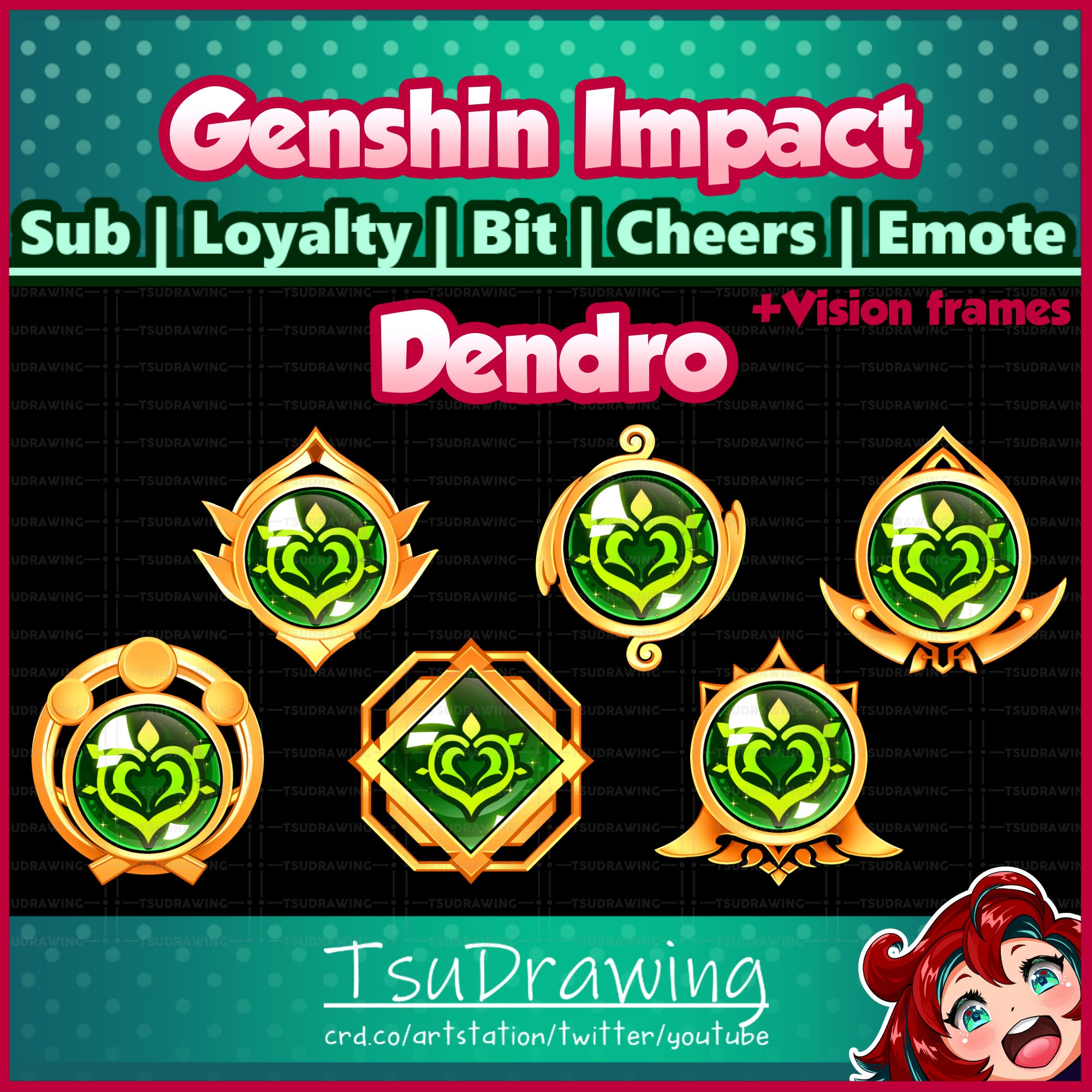 Fanart 18 Pack Genshin Impact Elements Dendro Vision Frames Nations in ...