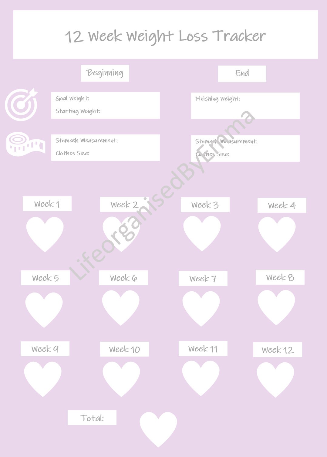 Weight Loss Tracker - Progress Chart - Goal - Digital - Etsy