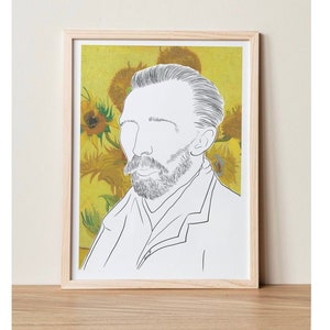 Vincent Van Gogh Line Drawing Poster With Sunflowers - Etsy