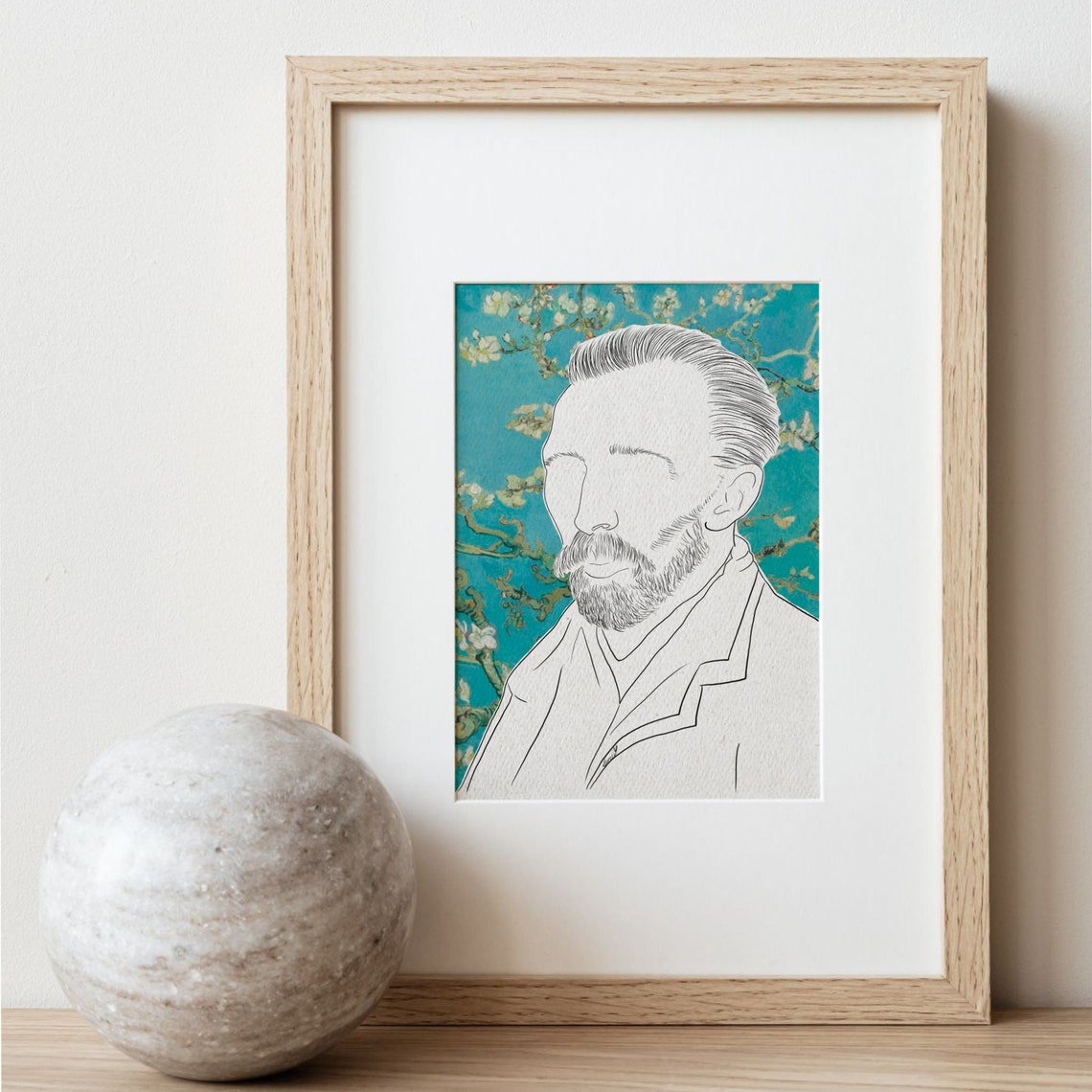 Van Gogh Line Drawing Poster With Almond Blossom Background, Van Gogh ...