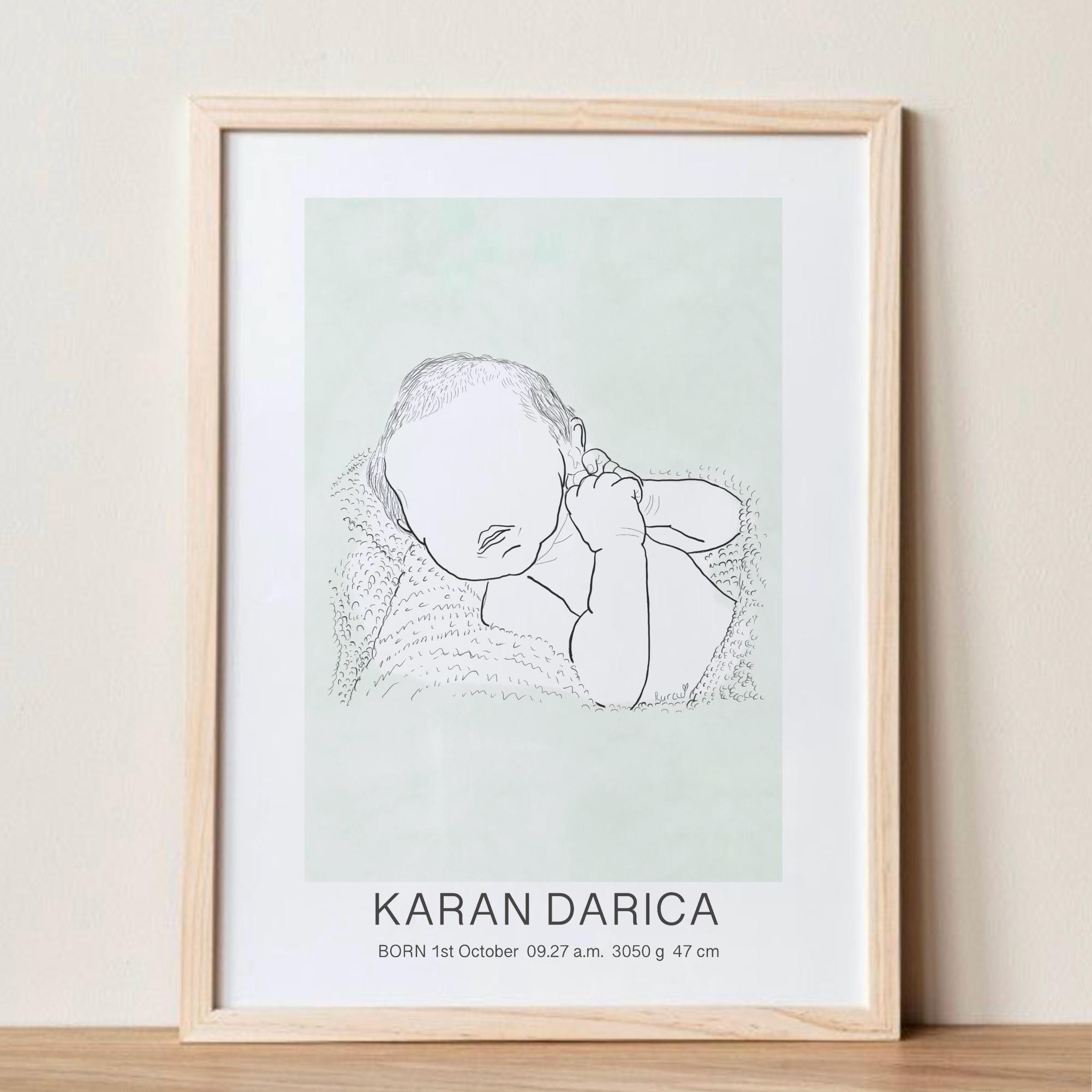 Newborn Printable Poster, Baby Line Drawing Birth Poster, Line Art ...