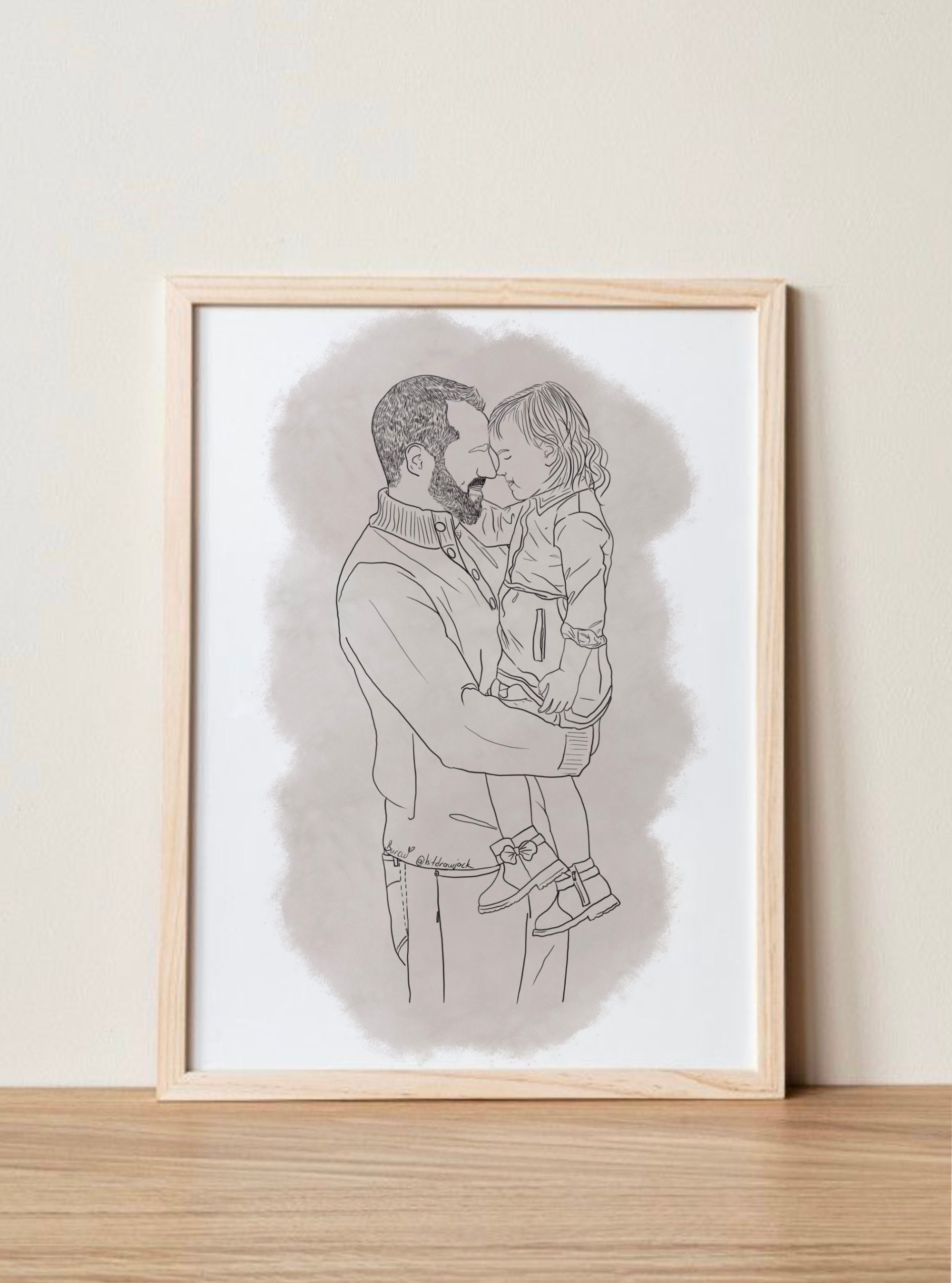 Custom Dad Line Art Printable, Dad and Child Portrait, Daddy and Son ...