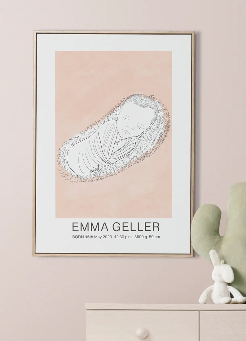 Newborn Printable Poster, Baby Line Drawing Birth Poster, Line Art ...