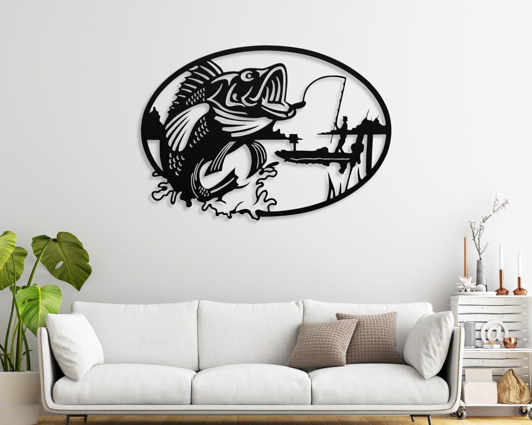 Fishing Metal Wall Art, Fathers Day Gift, Fish Art, Bass Fishing Decor ...