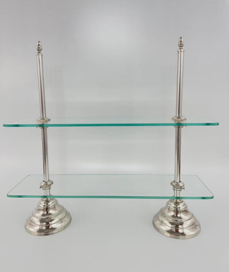 2-tier Glass Display Stand | Brass or Nickel Finish Metal Base |24.5 ...