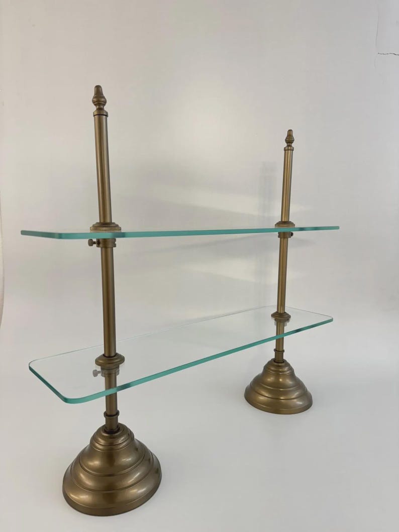 2-tier Glass Display Stand | Brass or Nickel Finish Metal Base |24.5 ...