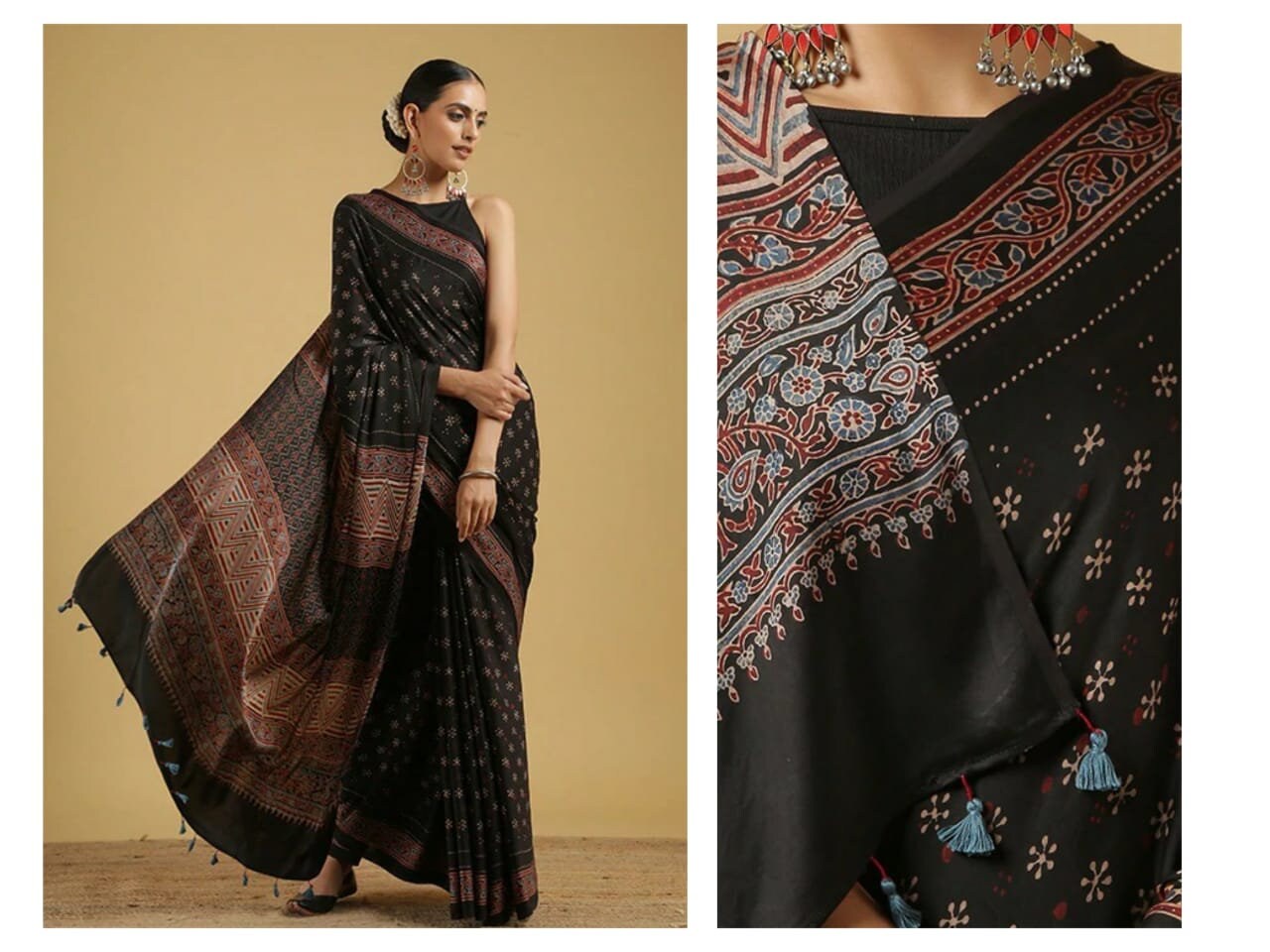 Plain Black Saree With Silver Border