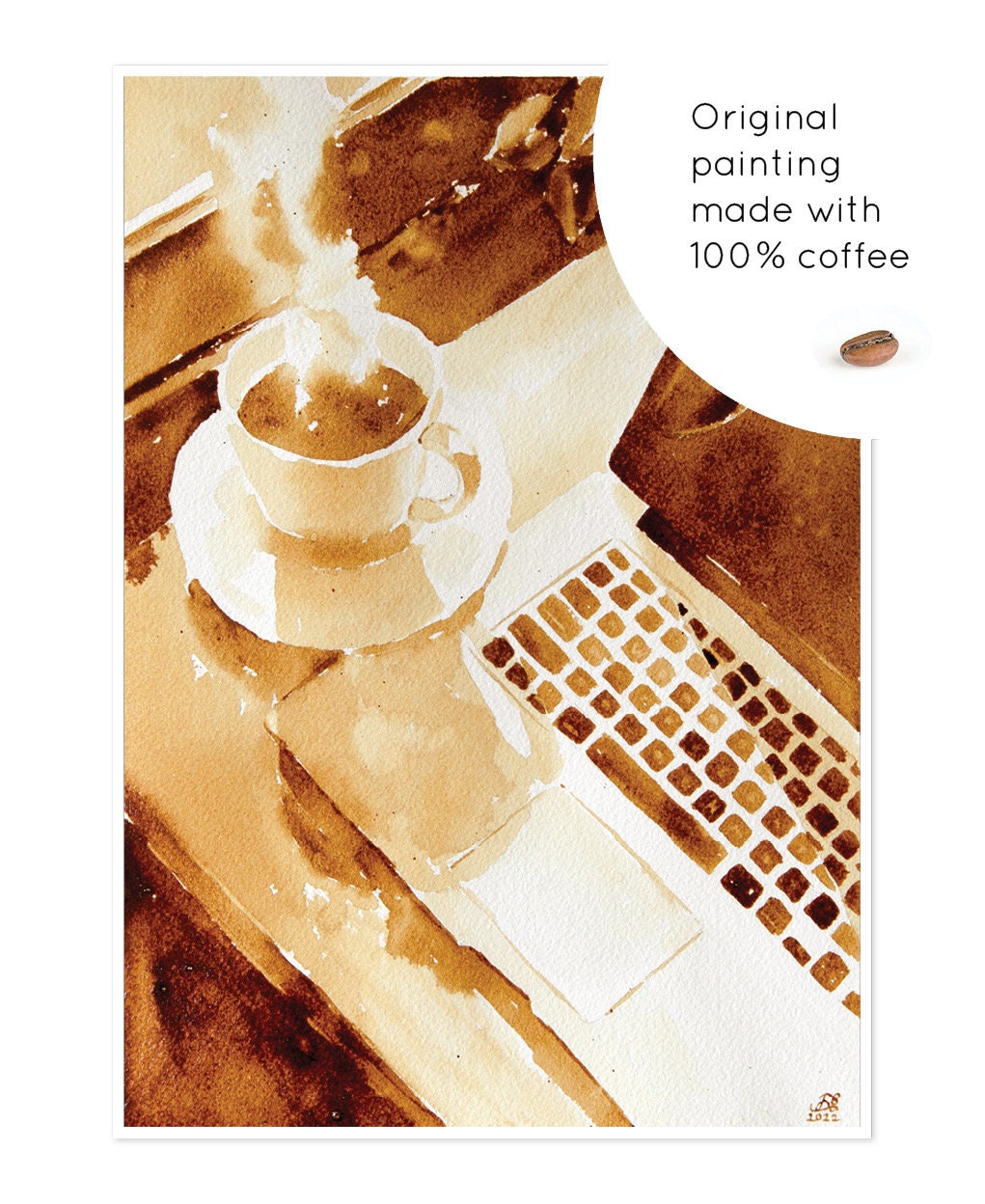 Original Coffee Painting, Laptop and Coffee Cup Still Life, A4 Art - Etsy