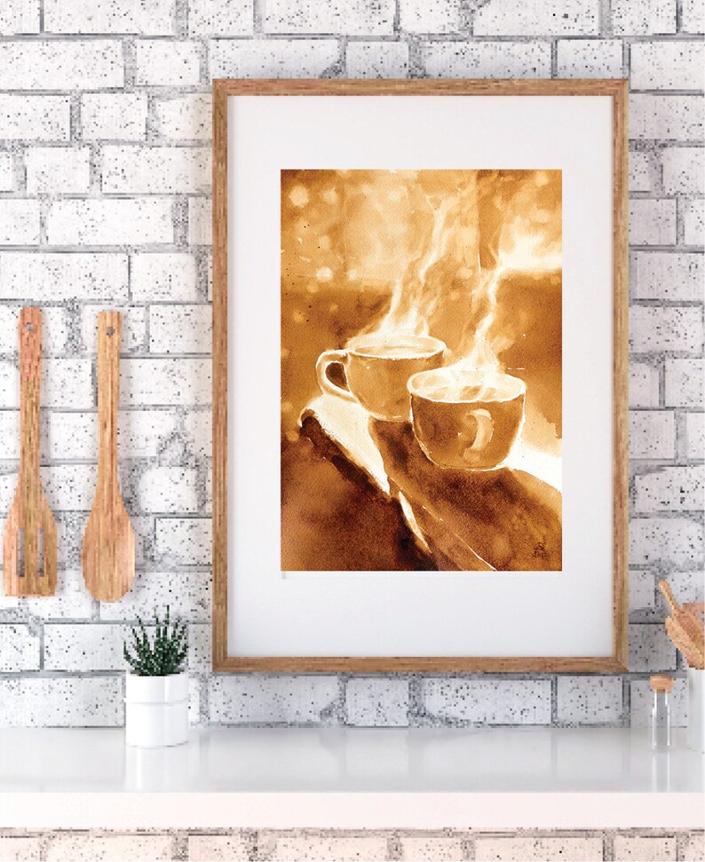 Original Coffee Painting, Coffee Art on Watercolor Paper, A Cup of Tea ...