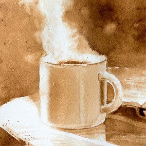 Small Original Coffee Painting A5 Hand Painted Wishing Card - Etsy