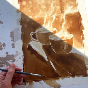 Original Coffee Painting, Coffee Art on Watercolor Paper, A Cup of Tea ...