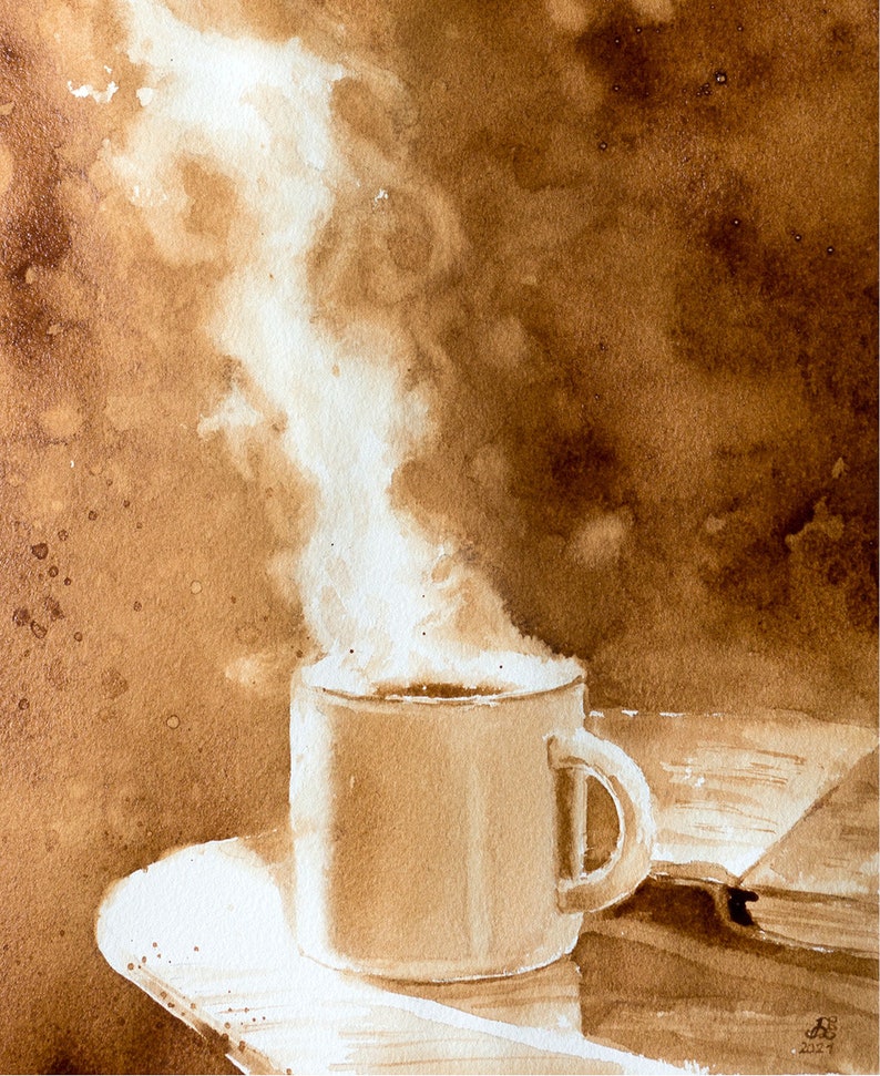 Original Coffee Painting, Coffee Art on Watercolor Paper - Etsy