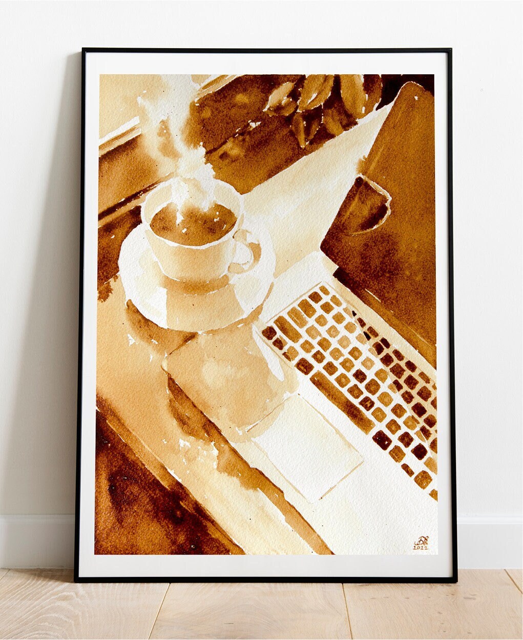 Original Coffee Painting, Laptop and Coffee Cup Still Life, A4 Art - Etsy