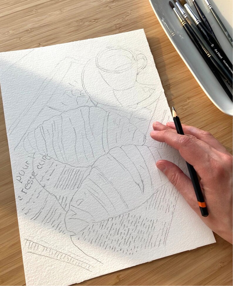 Croissants Coffee Painting, Earth Shades Wall Art, Warm Palette Art ...