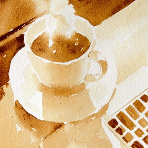 Original Coffee Painting, Laptop and Coffee Cup Still Life, A4 Art - Etsy
