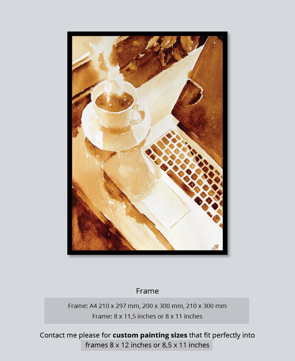 Original Coffee Painting, Laptop and Coffee Cup Still Life, A4 Art - Etsy