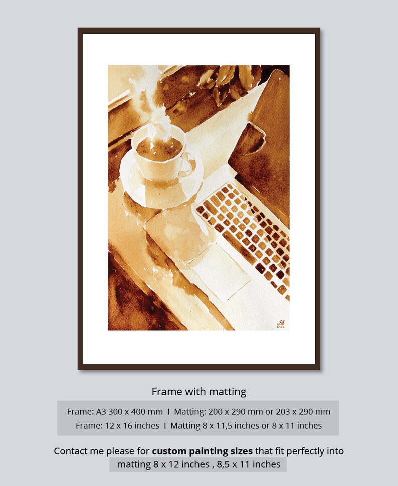 Original Coffee Painting, Laptop and Coffee Cup Still Life, A4 Art - Etsy