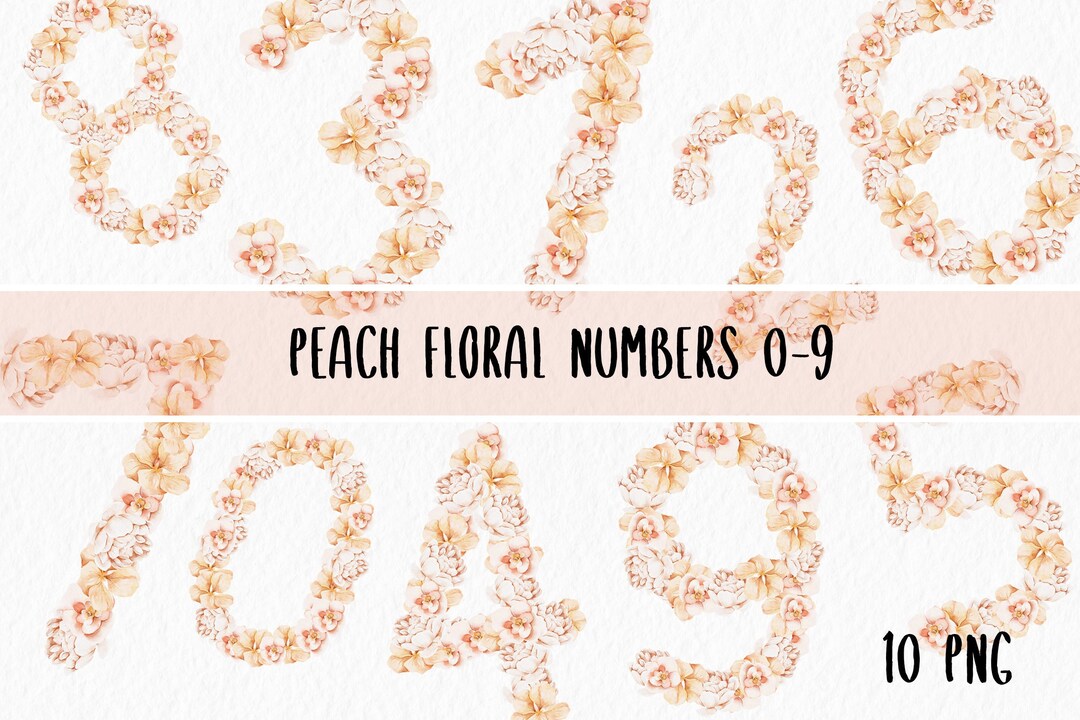 0-9 Peach Watercolor Floral Numbers | Blush Beige Peony Flower ...