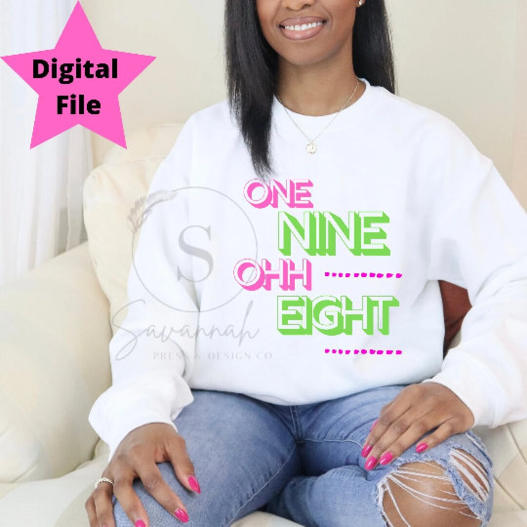 One Nine Ohh Eight.png, Pink and Green, Sorority, Sisters, Digital ...